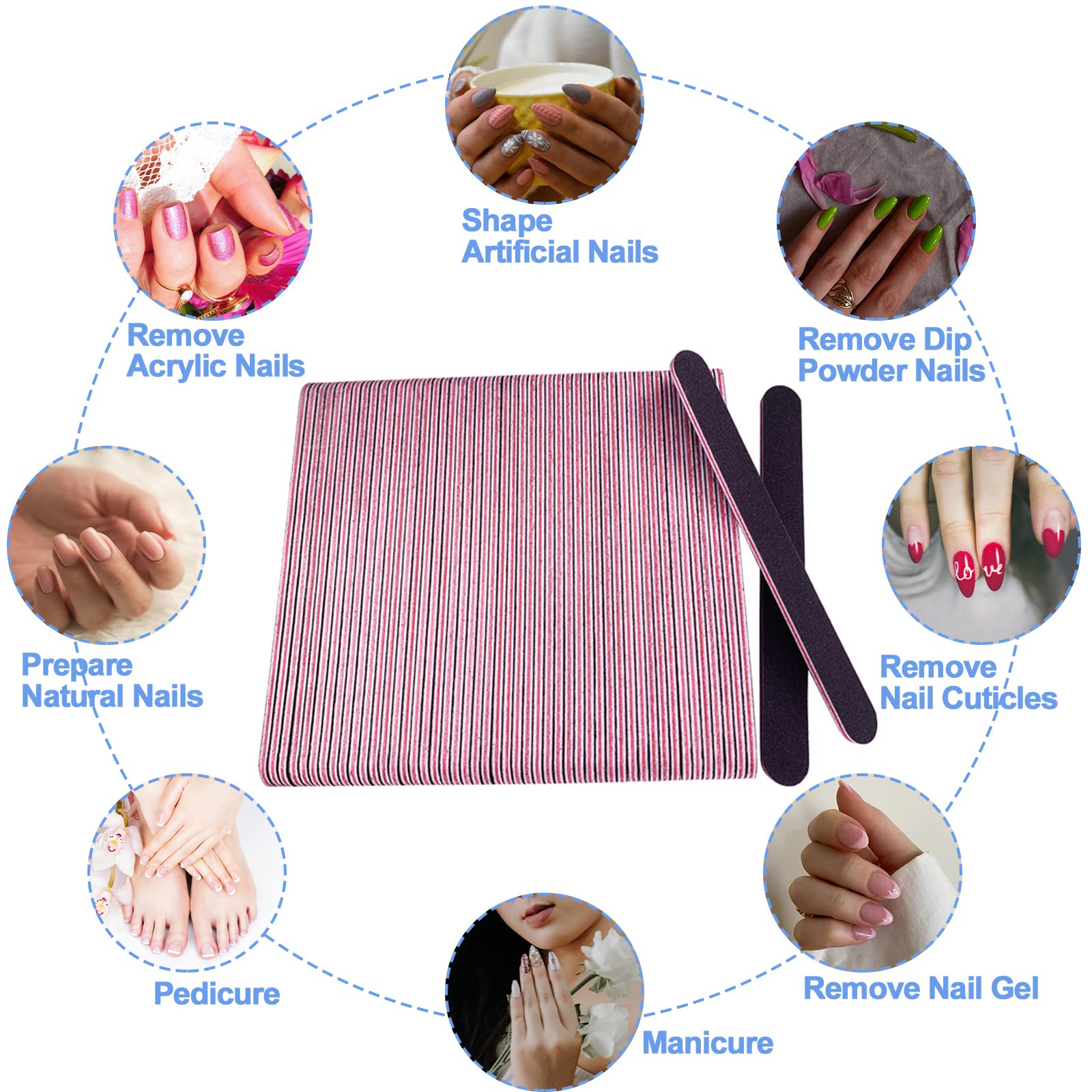 Nail File (50 Pcs), Emery Board Nail Files for Acrylic Nails and Natural Nails, Double Sided 100/180 Grit Fingernail Files, Professional Reusable Washable Emery Boards Manicure Pedicure Tool Black