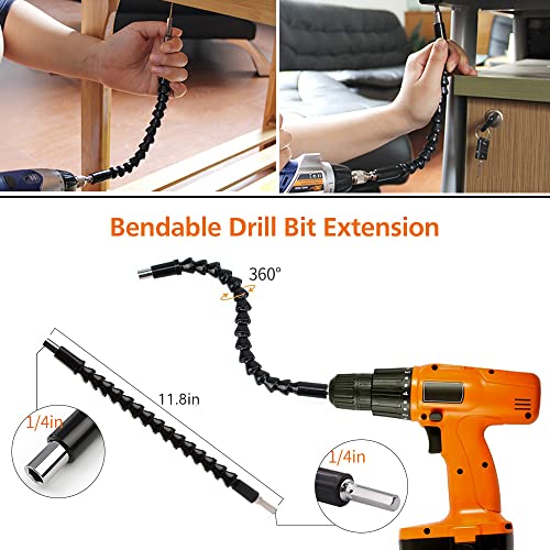 Flexible Drill Bit Extension Set & Universal Socket Tool, Bendable Drill Bit Extension, 3pcs Drill Bit Holder, 1/4 3/8 1/2" Universal Socket Adapter Set, 105° Right Angle Drill, Screwdriver Bit Kit