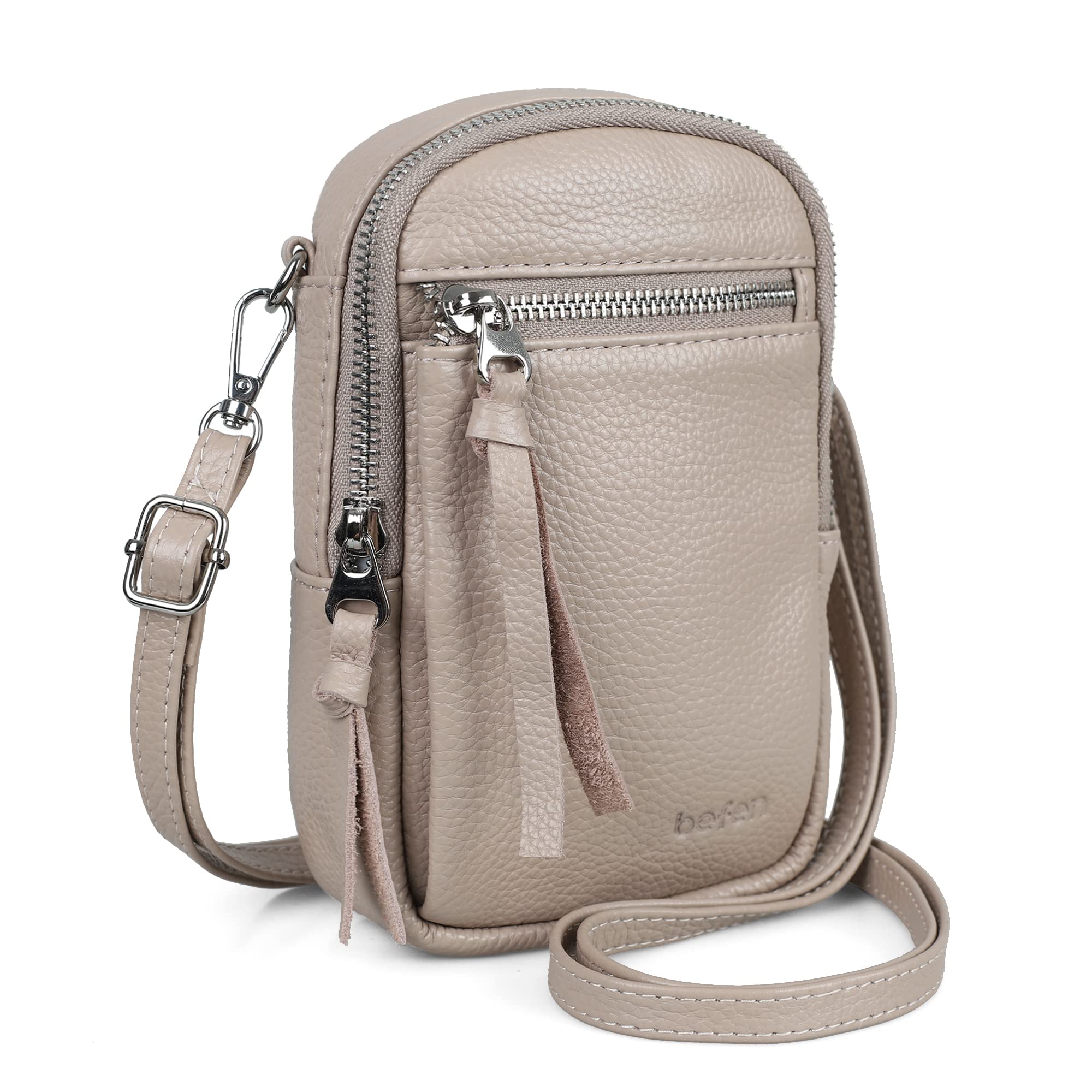 befen Small Genuine Leather Crossbody Cell Phone Bag Wallet Purse with Phone Pocket for Women (Nude)