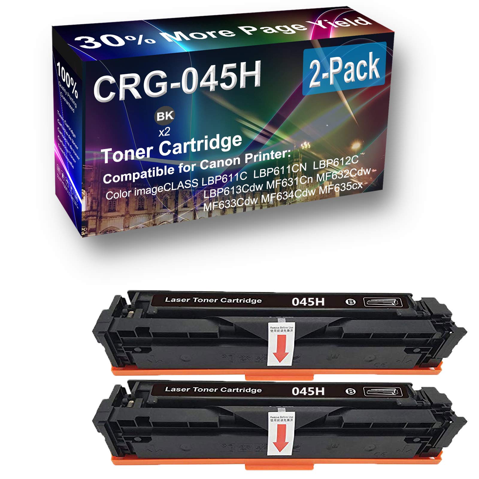 2-Pack (Black) Compatible High Capacity CRG-045H Toner Cartridge Used for Canon Color imageCLASS LBP611C LBP611CN LBP612C Printer