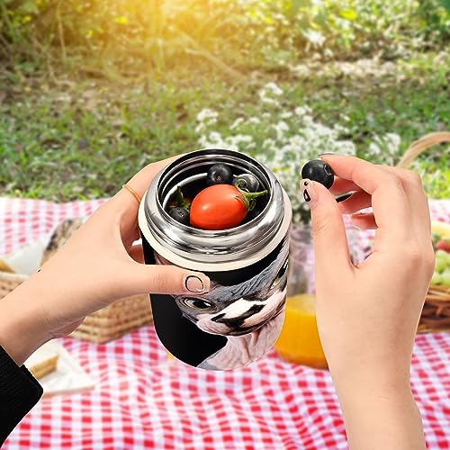 CUPADA Vivid Hairless Cat Food Jar, Cute Kitten Insulated Hot Food Jars Vacuum 17OZ with Folding Spoon for Work Trip Picnic Camping