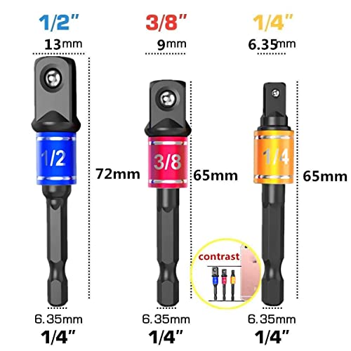 ALINGOTU Right Angle Drill Adapter and Drill Socket Adapter,Impact Driver Bit Set,Right Angle Drill Attachment,3-Piece 1/4", 3/8", and 1/2" Drive,Black,Cr-V,Gifts for Dad,Christmas Stocking Stuffers