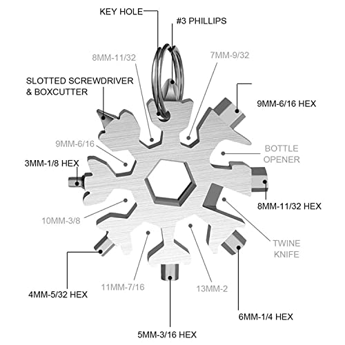 WTWEN 18-in-1 Snowflake Multi-Tool Portable Multitool Screwdriver Bottle Opener Snowflake Wrench with Keyring for Outdoor Camping & Christmas Stocking Stuffers (Black)