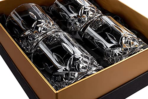 𝗟𝗨𝗫𝗨𝗥𝗬 Gifts For Men Dad - Crystal Whiskey Glasses - Set of 4 Rocks Glasses in Satin-Lined Gift Box - Old Fashioned Whisky Lowball Bar Tumblers Barware for Drinking Bourbon, Scotch, Whisky