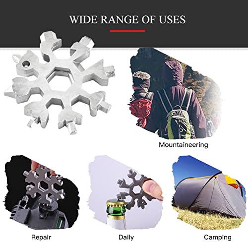 WTWEN 18-in-1 Snowflake Multi-Tool Portable Multitool Screwdriver Bottle Opener Snowflake Wrench with Keyring for Outdoor Camping & Christmas Stocking Stuffers (Black)