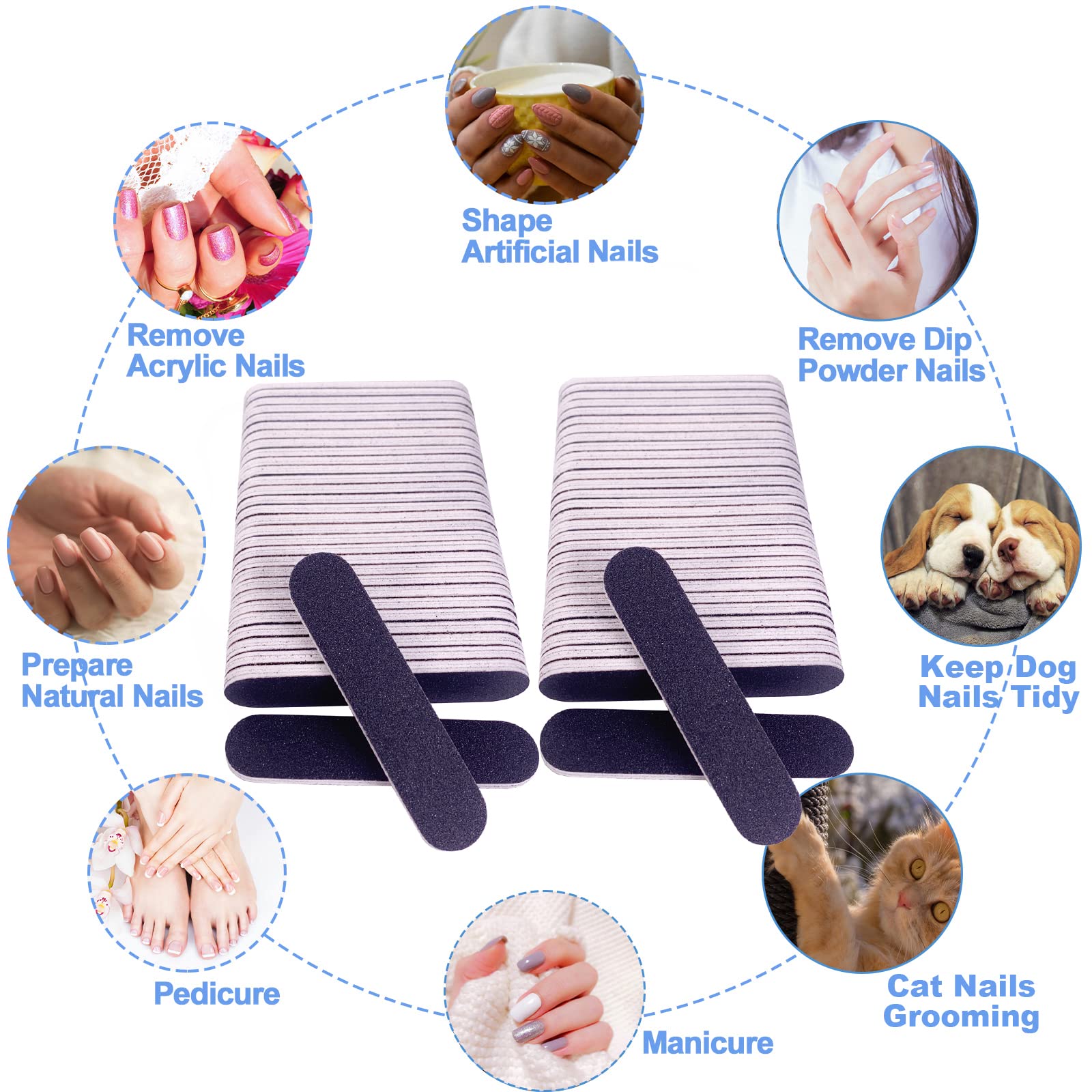 Nail Files (50 Pack), 3.6 Inch Emery Board Nail File for Acrylic and Natural Nails, 100/180 Grit Small Double Sided Fingernail Files Bulk Mini Professional Finger Nail Filer Manicure Set Black/White