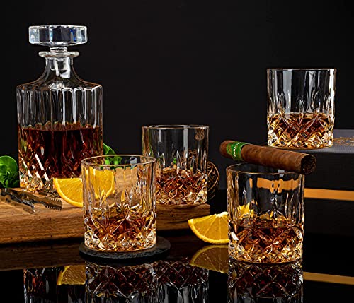 𝗟𝗨𝗫𝗨𝗥𝗬 Gifts For Men Dad - Crystal Whiskey Glasses - Set of 4 Rocks Glasses in Satin-Lined Gift Box - Old Fashioned Whisky Lowball Bar Tumblers Barware for Drinking Bourbon, Scotch, Whisky