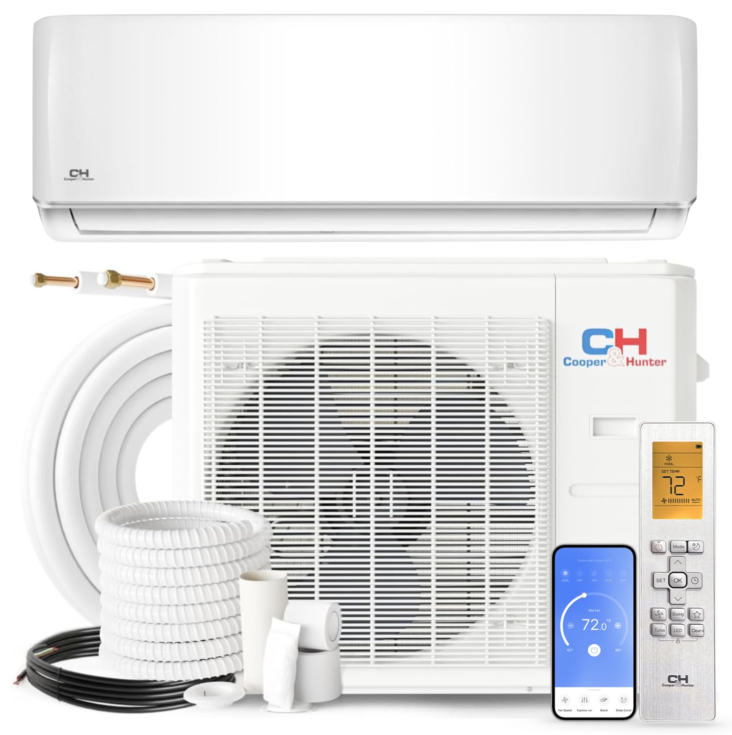 Cooper&Hunter 36,000 BTU, 230V, 17.5 SEER2, Ductless Mini Split AC/Heating System Pre-Charged Inverter Heat Pump with 16ft Installation Kit