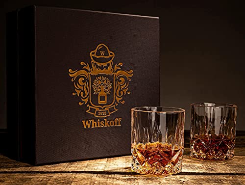 𝗟𝗨𝗫𝗨𝗥𝗬 Gifts For Men Dad - Crystal Whiskey Glasses - Set of 4 Rocks Glasses in Satin-Lined Gift Box - Old Fashioned Whisky Lowball Bar Tumblers Barware for Drinking Bourbon, Scotch, Whisky
