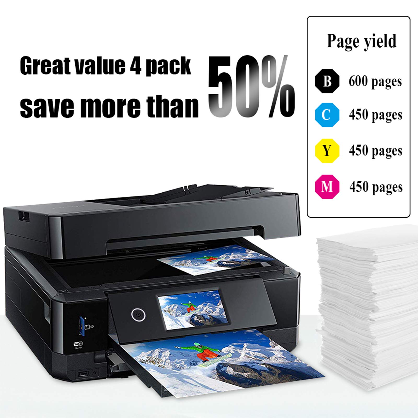 NoahArk 4 Packs 212XL Remanufactured Ink Cartridges Replacement for Epson 212 T212XL High Yield for Workforce WF-2830 WF-2850 Expression Home XP-4100 XP-4105 Printer(Black/Cyan/Magenta/Yellow, 4-Pack)