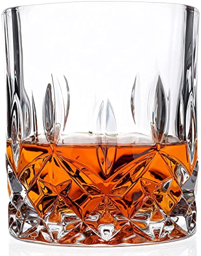 𝗟𝗨𝗫𝗨𝗥𝗬 Gifts For Men Dad - Crystal Whiskey Glasses - Set of 4 Rocks Glasses in Satin-Lined Gift Box - Old Fashioned Whisky Lowball Bar Tumblers Barware for Drinking Bourbon, Scotch, Whisky
