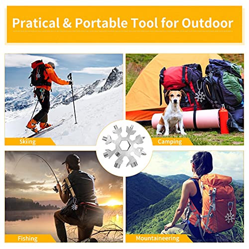 Snowflake Multitool, 5 Pieces 18-in-1 Stainless Steel Snowflake Standard Multitool, Snowflake Tool with Key Ring, Carabiner Clip and Gift Bag (Silver)