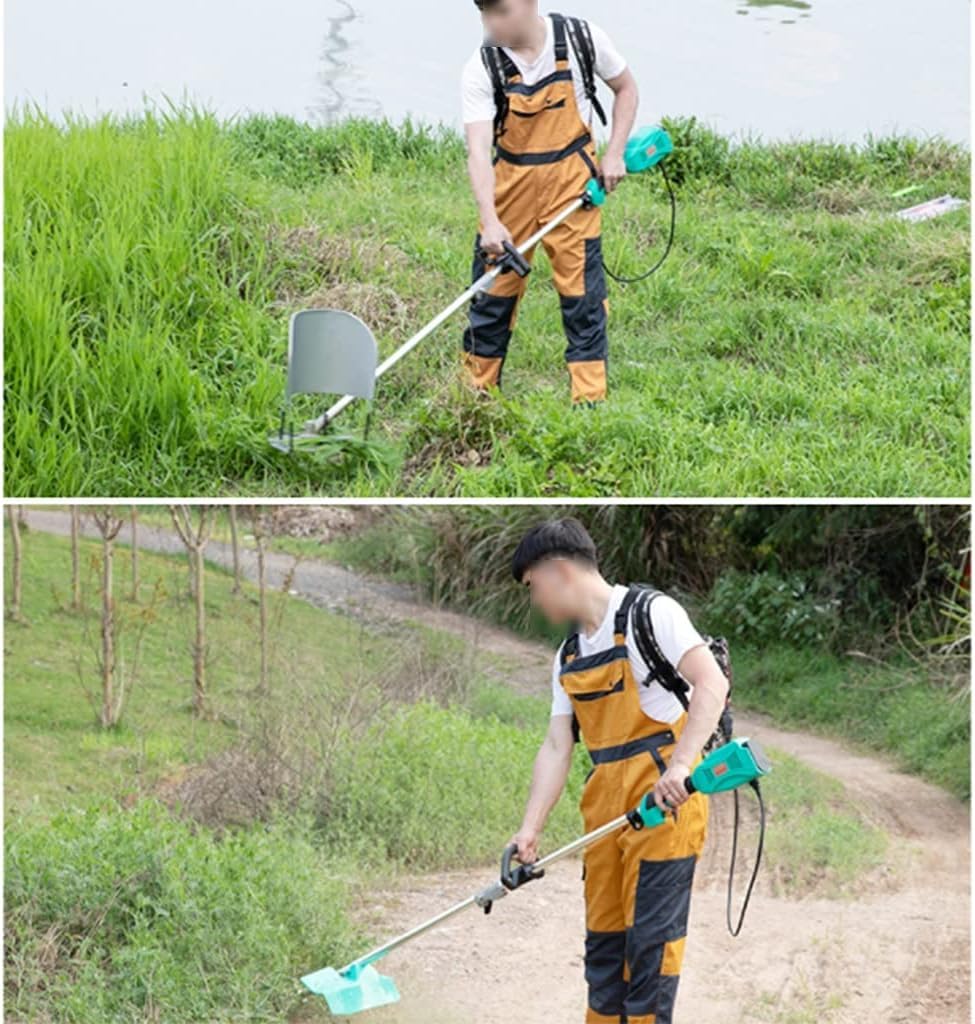 RUTAVM Handheld String Trimmer Battery Grass Cutter Electric Lawn Mower, Garden Grass Trimmer Cordless with Wheels with Armrest, 24V/12Ah Lithium Battery