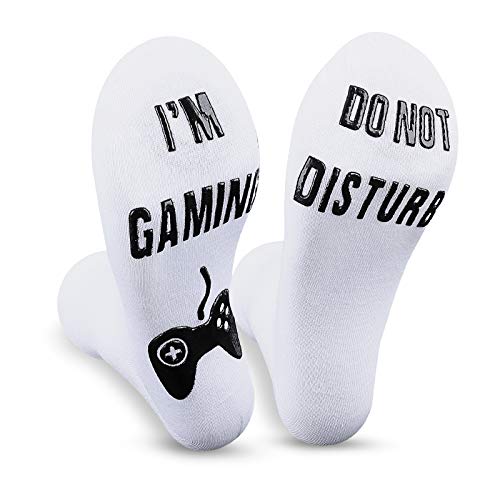 Do Not Disturb IâM Gaming Socks, Funny Novelty Gamer Socks Valentines Day Father Day Gifts for Men Women Boy Girl (White Black, Long)