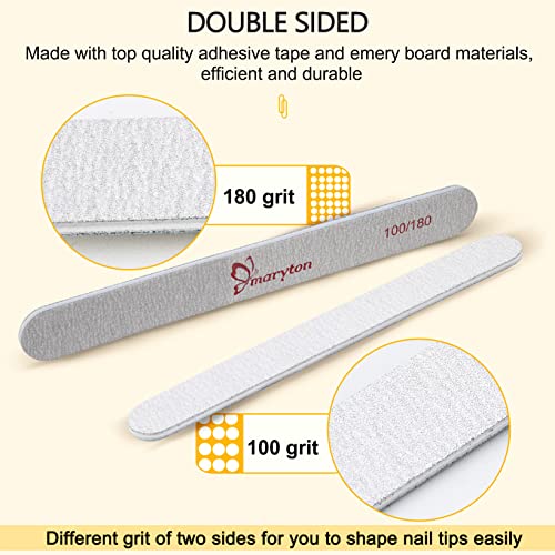 Maryton Nail File 12 PCS Emery Board 100/180 Grit for Acrylic Nails Poly Gel Nails Fingernail Files Set Manicure Kit Tools
