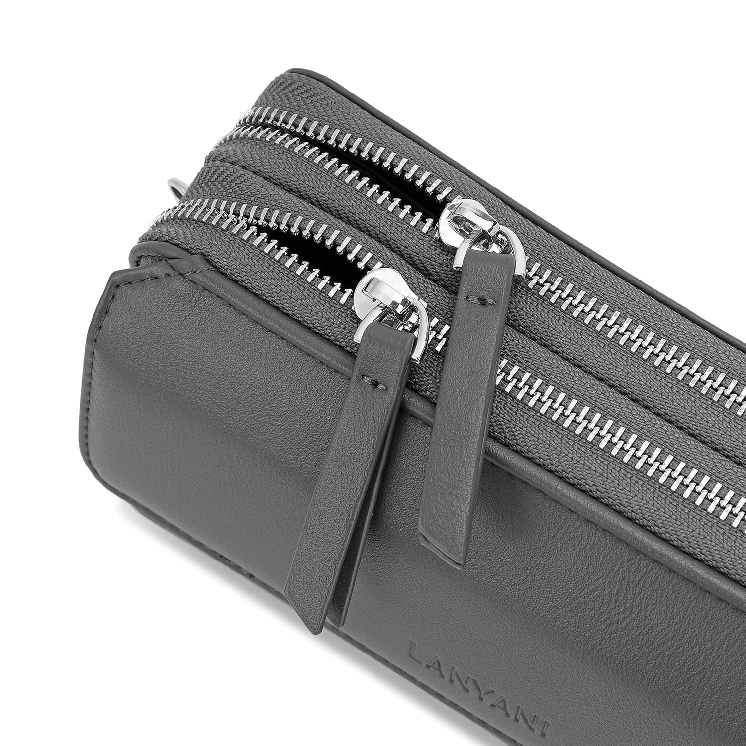 Women Crossbody Wallet Purse, Small Phone Bag With Shoulder Strap, RFID Wristlet Cross Body Mini Handbag Lightweight PU Leather Grey