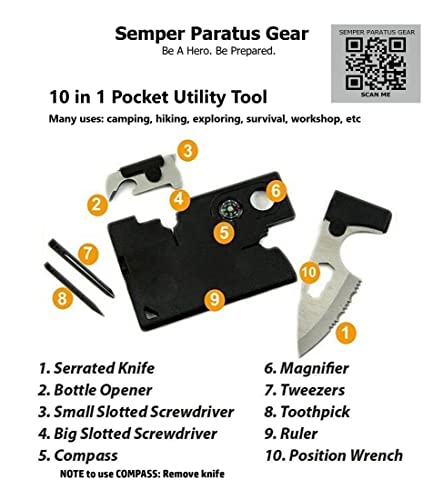 Semper Paratus Gear Gifts for men MultiTools - 10 in 1 Credit Card Pocket Multi Tool for everyday use - Home, Work or Outdoors - Gifts for Men - Holiday Christmas Stocking Stuffers (1 Pack)