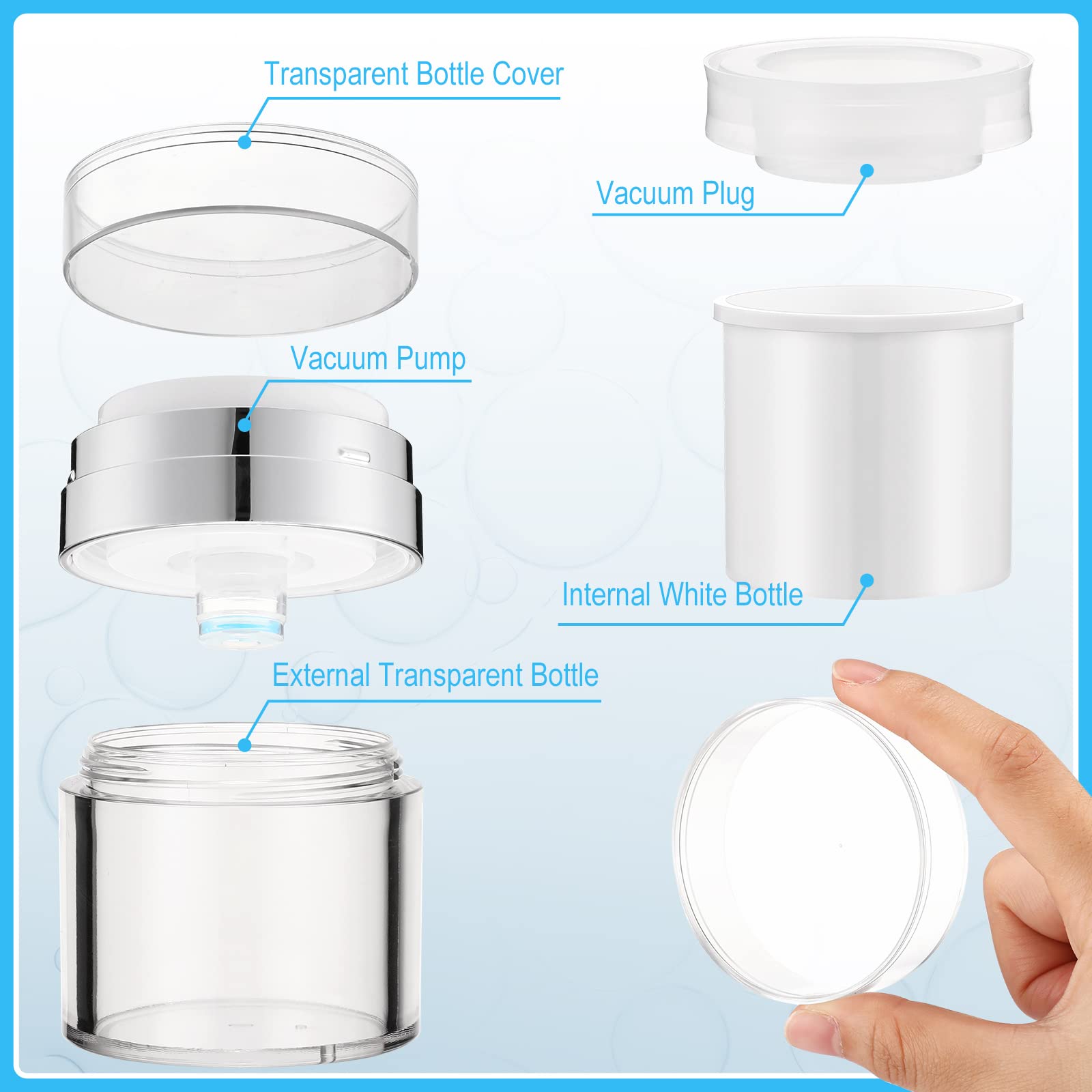 15 Pcs Airless Cosmetic Container Vacuum Cosmetic Bottle Vacuum Cream Jar Travel Cream Container Empty Refillable Cosmetic Air Pump Bottle Airless Pump Jars for Creams (1.7oz/50ml)