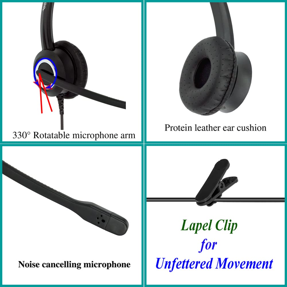 Polycom Phone Headset Noise Cancelling Mic RJ9 U10P Bottom Cable Compatible with Polycom VVX, Shoretel, Nortel (Avaya) Phones