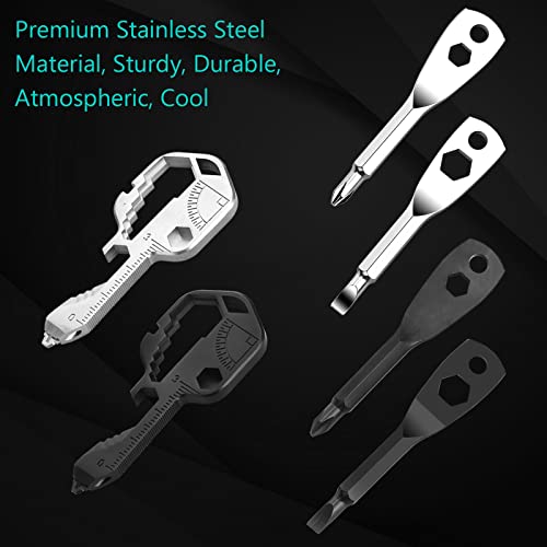 CJ FOREVER 28 in 1 Multitool Keychain, Key Shaped Pocket Tools and Gadgets, Mini Keychain Tool Drill Drive, Screwdriver, File, Wrench, Ruler, Bottle Opener, Stripping, Tools Men, Gift (Silver)