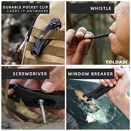Toldadi Spring Assisted Pocket Knife With Clip for Men, 8 in Tactical Folding Knife With Liner Lock, 7-In-1 Multitool EDC Knife Gifts for Men Father Husband