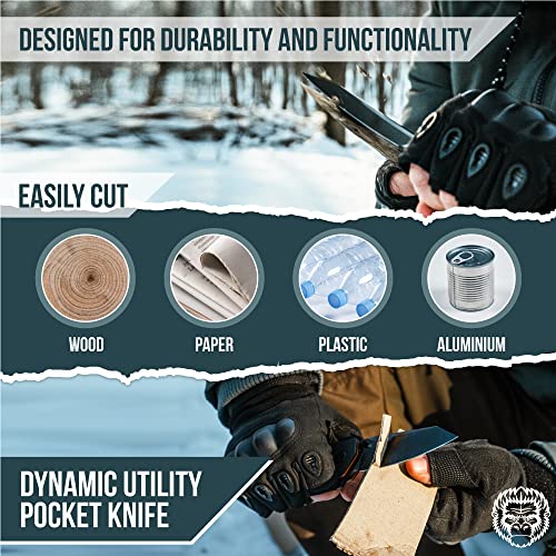 Holtzman's Gorilla Survival Folding Knife D2 Steel Blade G10 Tactical Handle Pocket Folding Knife EDC Giftset for Men (Silver and Green)