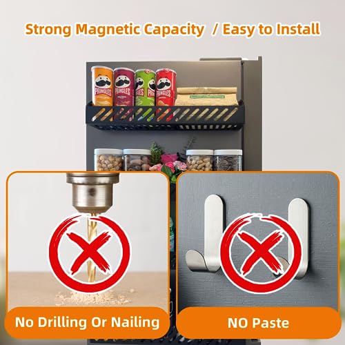 NAFCOOL Magnetic Spice Fridge Rack Shelf Organizer for Refrigerator, 4 Packs Moveable Magnetic Seasoning Organizer Shelves Kitchen Gadgets for Refrigerator Microwave Oven Coffee Maker Washer