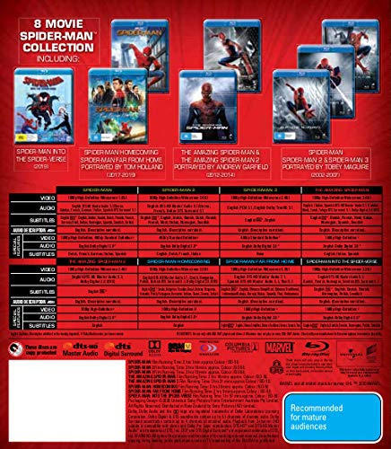 Spider-man - 8 MOVIE PACK Collection Box Set Blu-ray Into The Spider-Verse Far From Home Homecoming Amazing Spider-man 1 & 2 Spider-man 1 2 & 3