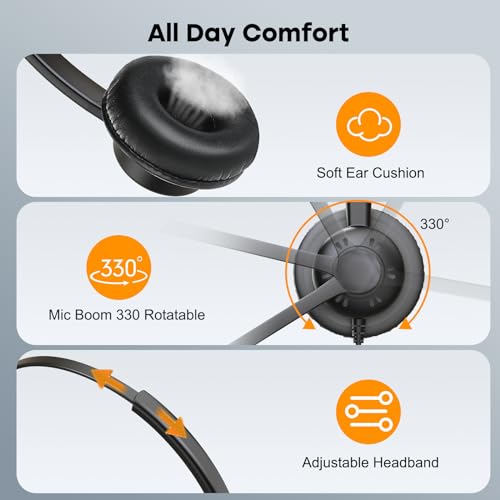 MAIRDI Phone Headset with Noise Canceling Microphone, Call Center Office Headset with RJ9 Jack & 3.5mm Connector for Landline Deskphone Cell Phone PC Laptop, Telephone Headset Work for Polycom