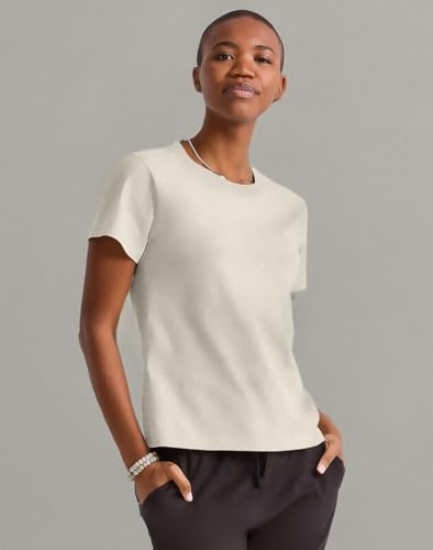Hanes Comfortblend Originals Cotton T-Shirt, Classic Crewneck Women's Tee, Curved Back Hem, Natural, Large