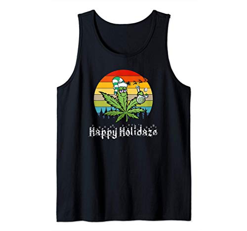 Marijuana Christmas Gift Retro Happy Holidaze X-mas Weed Tank Top