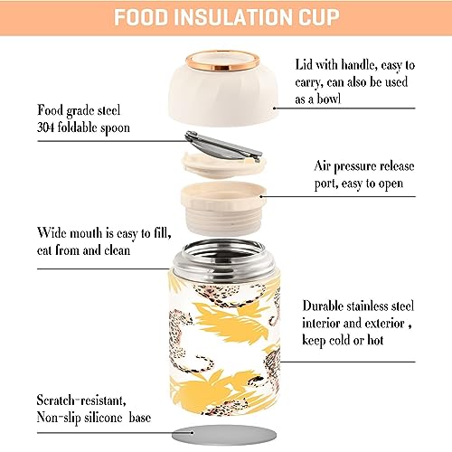 CUPADA Tropical Jungle Leopards Food Jar for Hot and Cold, Insulated Food Jars Vacuum 17OZ with Folding Spoon for Work Trip Picnic Camping