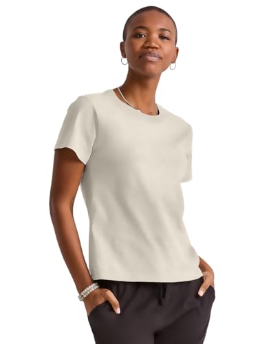 Hanes Comfortblend Originals Cotton T-Shirt, Classic Crewneck Women's Tee, Curved Back Hem, Natural, Large
