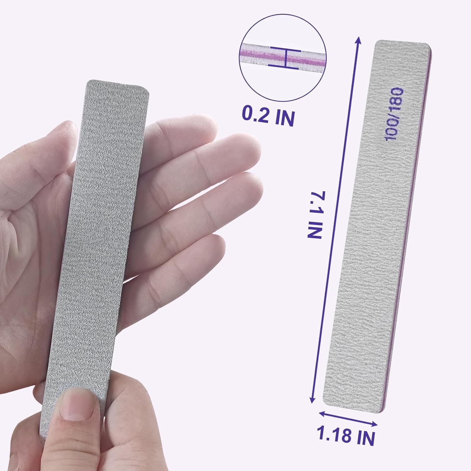 Nail Files (12 Pack), 100/180 Grit Emery Boards Nail File for Natural Nails and Acrylic Nails, Double Sided Emory Boards limas para unas acrilicas Profesional Fingernail Filer Reusable Manicure Gray