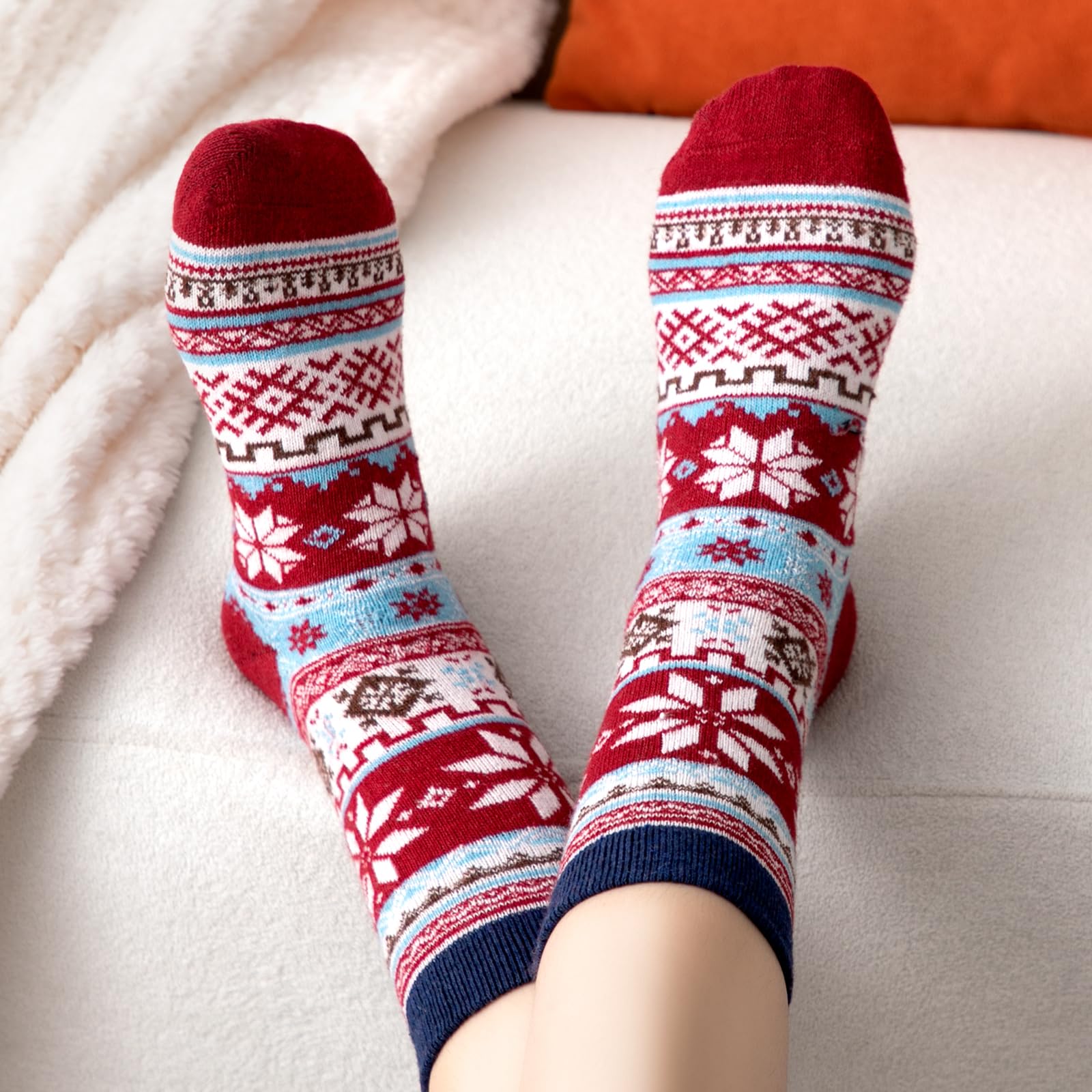 Nimalpal Wool Socks for Women - Soft 5 Pairs Wool Socks Womens for Winter Hiking Cozy Warm, Octagon Ethnic