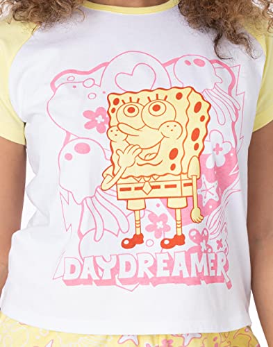 SpongeBob SquarePants Womens Pajama Set | Ladies Raglan T-Shirt & Yellow Elasticated Shorts | Daydreamer Coral & Jellyfish