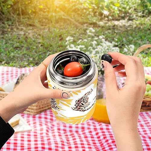 CUPADA Tropical Jungle Leopards Food Jar for Hot and Cold, Insulated Food Jars Vacuum 17OZ with Folding Spoon for Work Trip Picnic Camping