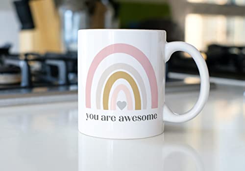 You Are Awesome Coffee Mug, Inspirational Ceramic Cup, Uplifting Gift for Mom, Sister, Aunt, Coworker Friend, 11oz