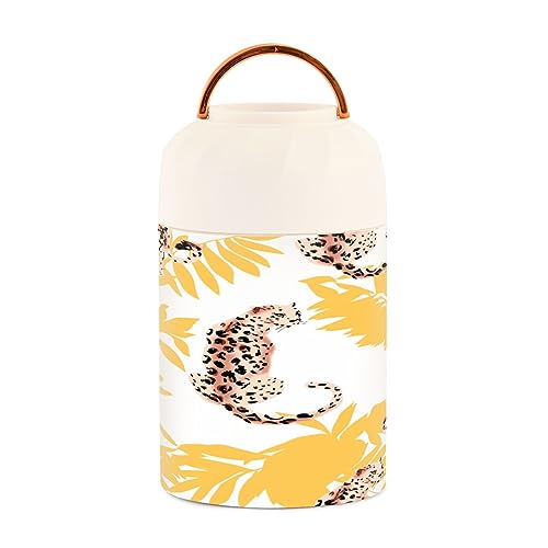 CUPADA Tropical Jungle Leopards Food Jar for Hot and Cold, Insulated Food Jars Vacuum 17OZ with Folding Spoon for Work Trip Picnic Camping