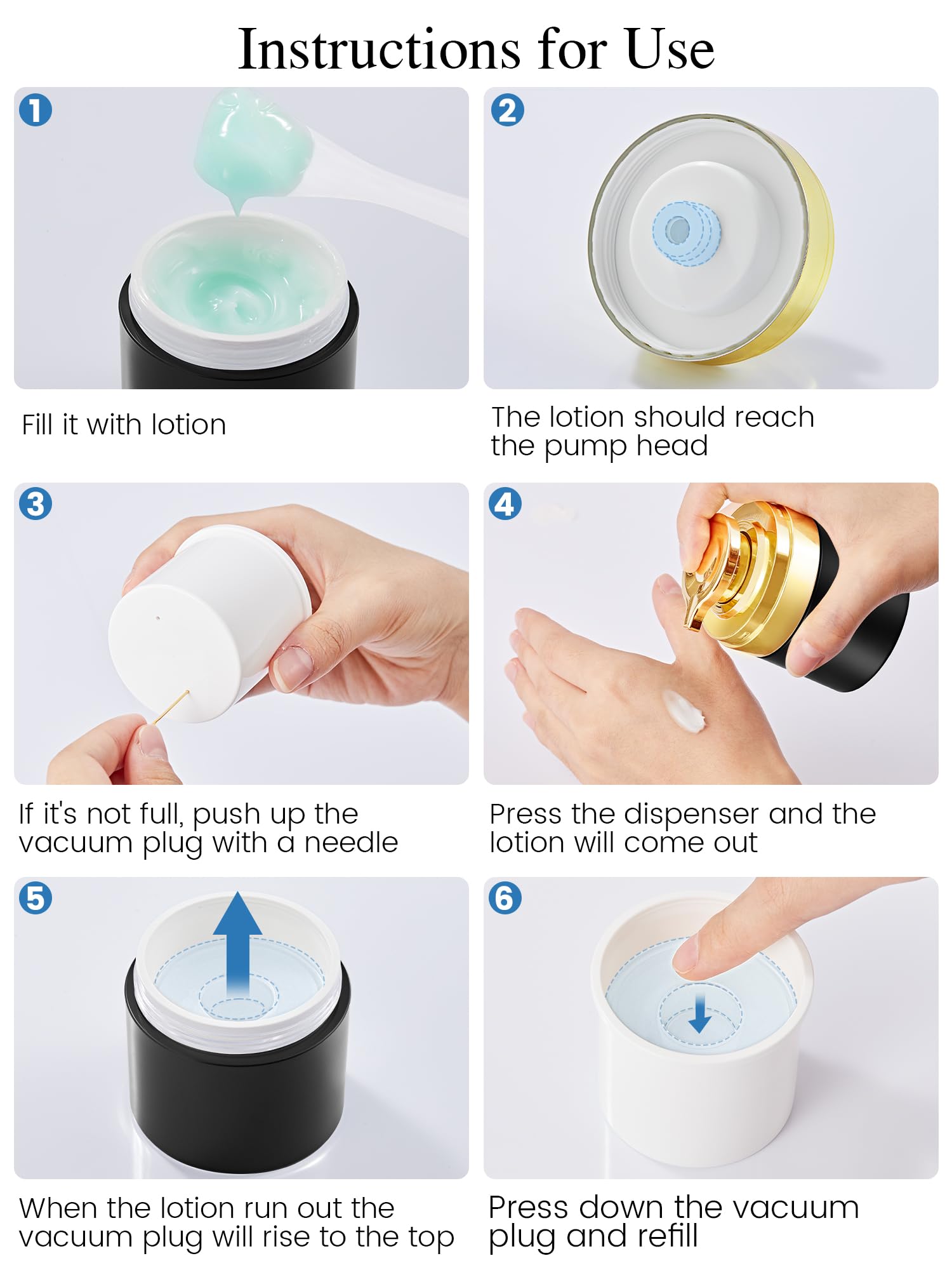 PARAKE Airless Pump Jars, 4-Pack 1.7 Oz Empty Moisturizer Pump Dispensers, Refillable LeakProof Vacuum Cosmetic Containers, Travel Airless Pump Bottles for Cream Lotion Skincare Toiletries (Black)