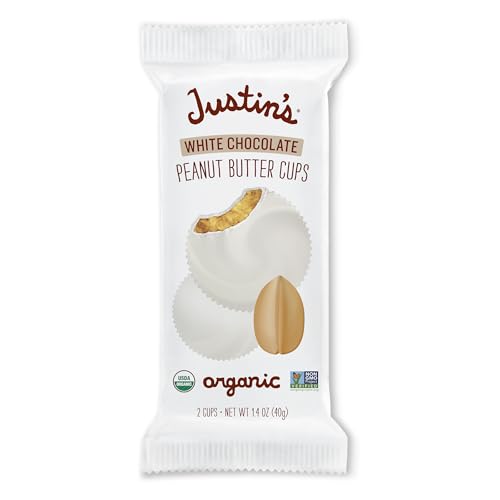Justin's Organic White Chocolate Peanut Butter Cups, Rainforest Alliance Certified Cocoa, Gluten-free, Responsibly Sourced, 1.4 Ounce (Pack of 12)