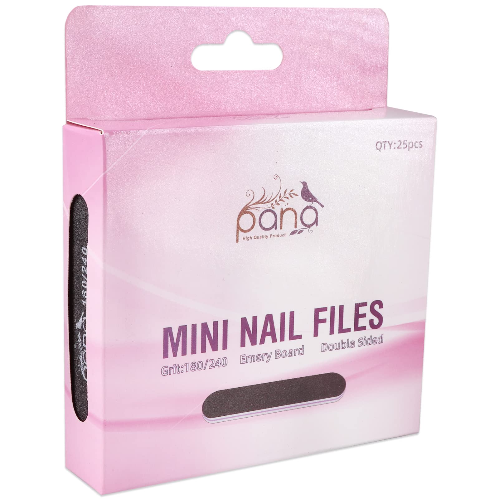 25PCS Mini Size PANA Professional Double Sided Nail Files - Black, 180/240 Grit - Emery Board Nail Buffering File Manicure Pedicure Nail Polisher Washable