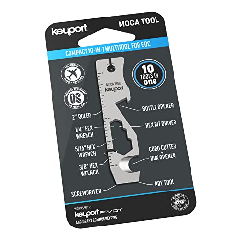 Keyport MOCA 10-in-1 Keychain Multitool | EDC Multi Tool - Prybar, Bottle Opener, Screwdriver, Box Opener, Cord Cutter & More | TSA Friendly Key Tool | Stainless Steel | Keyport Pivot Compatible