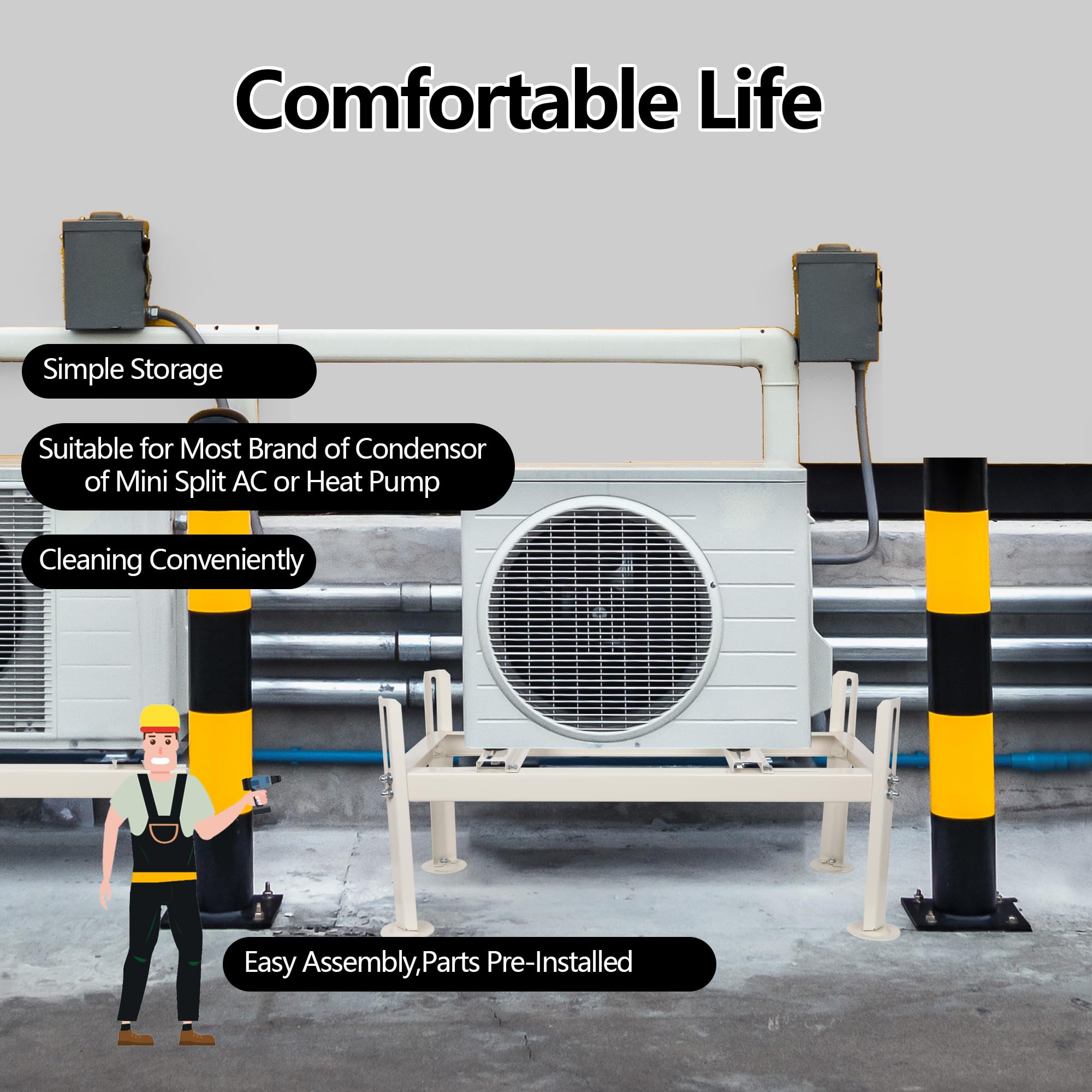 WeCooper Mini Split Ground Stand for 9000-36000BTU, Heavy-Duty Condenser Stand, Mini Split AC Bracket for Ductless Air Conditioners Heat Pump System