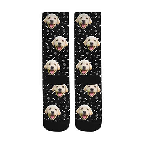 M YESCUSTOM Custom Dog Face Socks for Men Women, Personalized Pet Photo Socks, Unisex Dog Cat Paws Bones Crew Socks with Picture