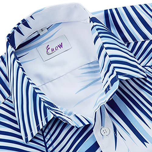 EUOW Mens Hawaiian Shirts Floral Printed Casual Long Sleeve Button Down Beach Dress Shirts (YZ Blue, S)