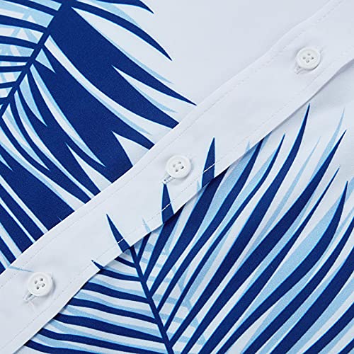 EUOW Mens Hawaiian Shirts Floral Printed Casual Long Sleeve Button Down Beach Dress Shirts (YZ Blue, S)