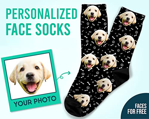 M YESCUSTOM Custom Dog Face Socks for Men Women, Personalized Pet Photo Socks, Unisex Dog Cat Paws Bones Crew Socks with Picture