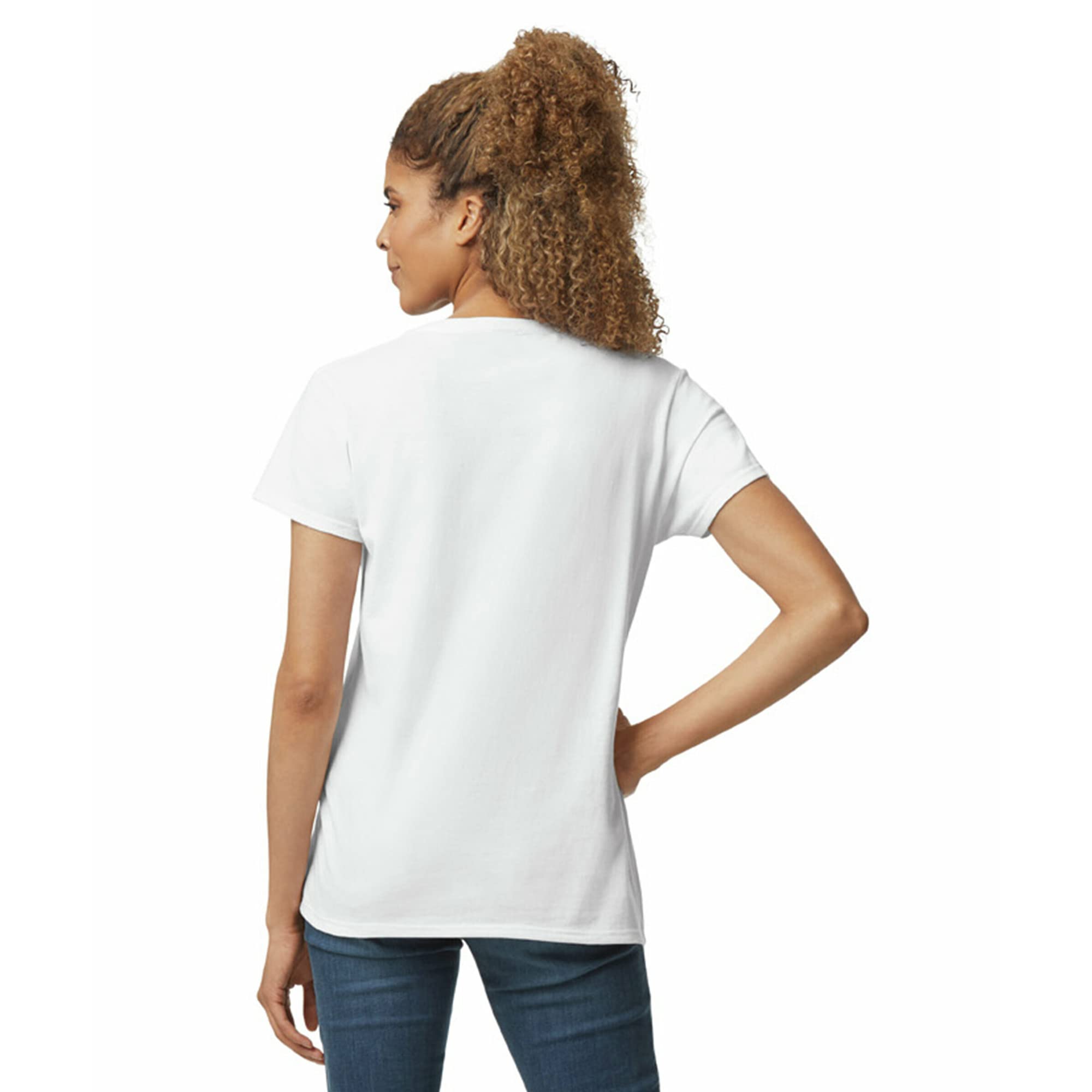 Gildan Women's Heavy Cotton V-Neck T-Shirt, 2-Pack, White, Large