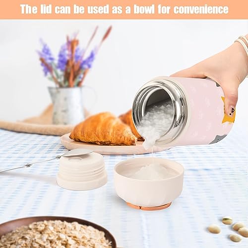 CUPADA Cats Paws Food Jar for Hot and Cold, Pink Cute Insulated Food Jars Vacuum 17OZ with Folding Spoon for Work Trip Picnic Camping